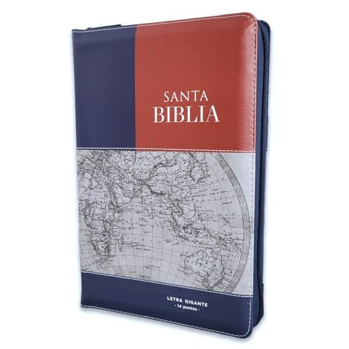 Biblia con Cierre Letra Gigante Manual 14 puntos RV1960 imit piel cafe/azul/mapa con indice ...