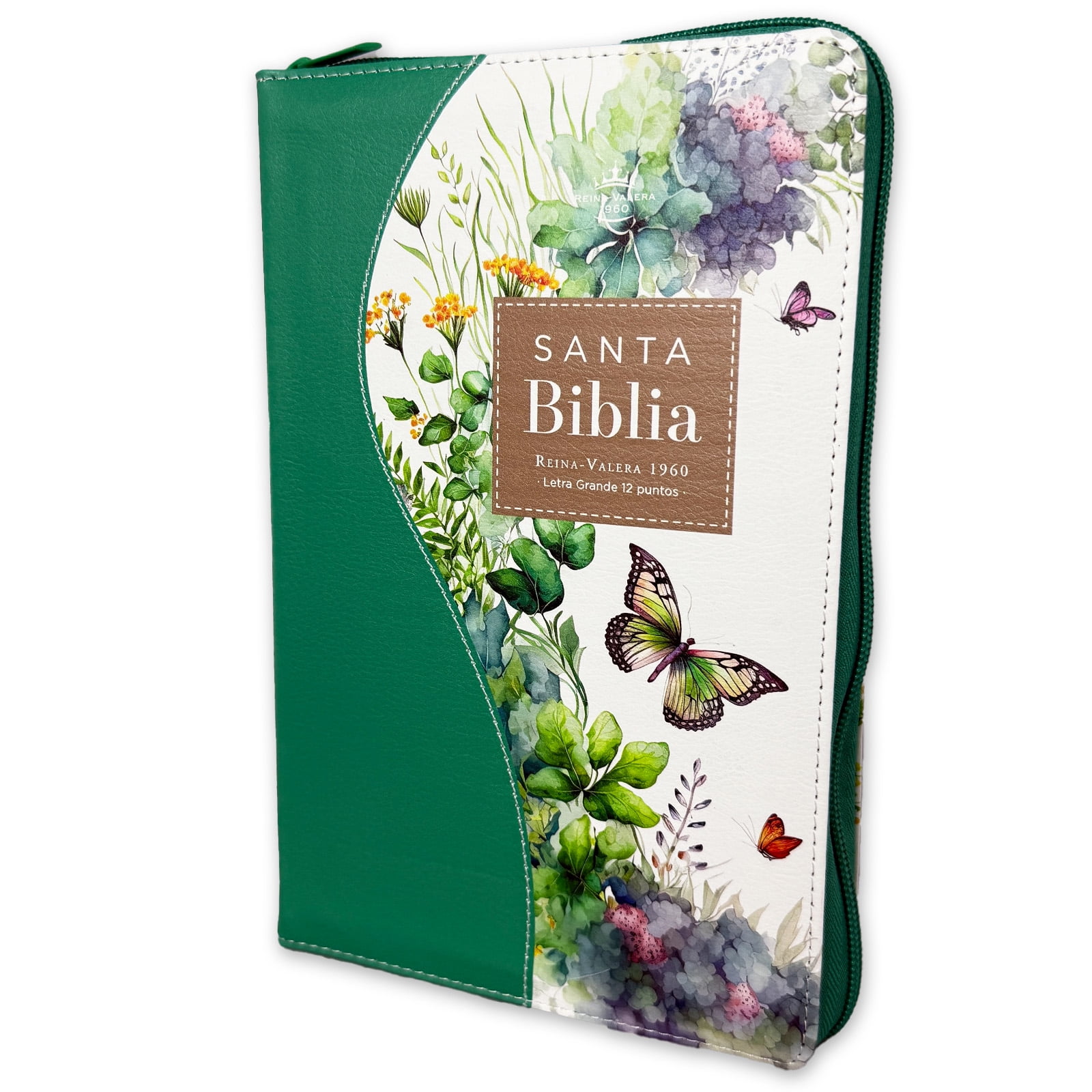 Biblia con Cierre Letra Grande 12 puntos RV1960 imit piel canto floral verde con indice ...