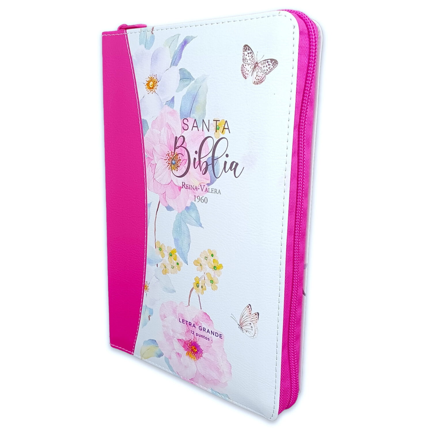 Biblia para Mujer con Cierre Letra Grande 12 puntos RV1960 imit. floral fucsia con indice ...