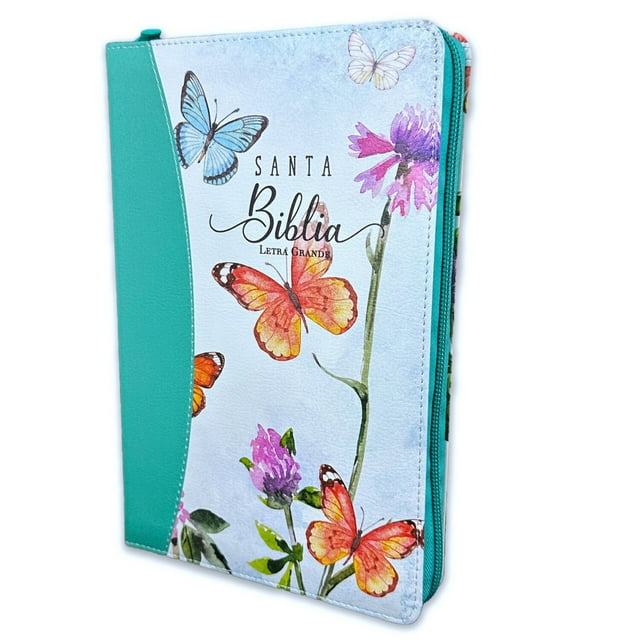 Biblia para Mujer con Cierre Letra Grande 12 puntos RV1960 imit. piel mariposas con indice ...