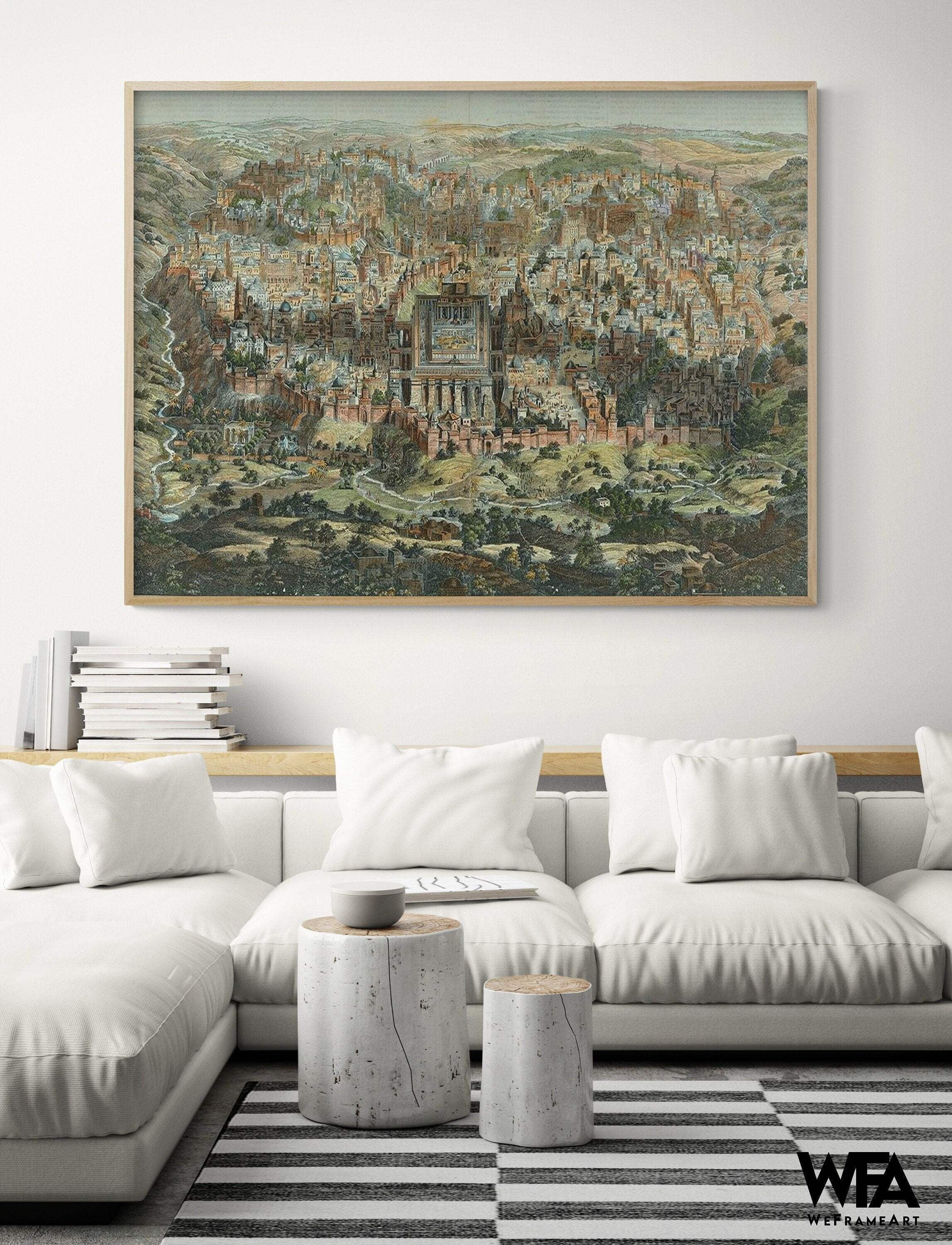 Biblical Art Print, Antique Map of Jerusalem, Ancient Christian Art ...