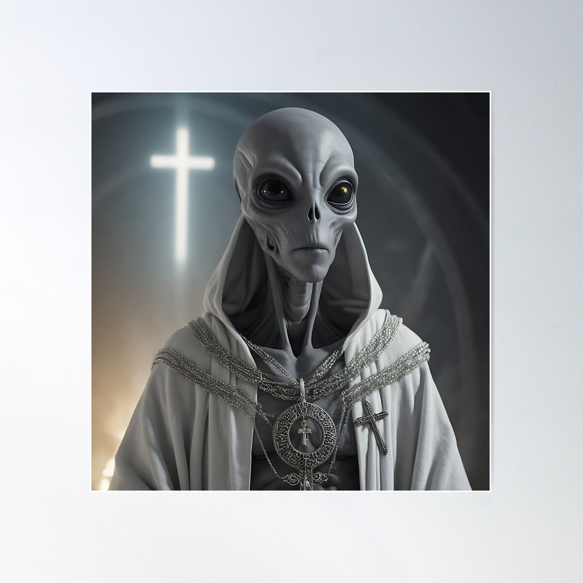Biblical Grey Alien: Cross-Wearing Mystery Poster Wall Art, Modern Wall ...