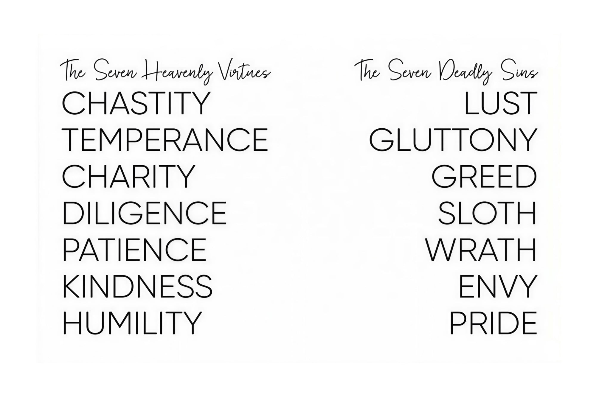 Biblical Guide Poster Christian Wall Art Virtues vs Sins Chart 7 ...