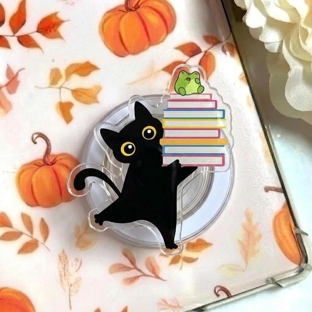 Bibliophile Cats Acrylic Phone Grip, Bookish Kittens Magnetic Holder ...