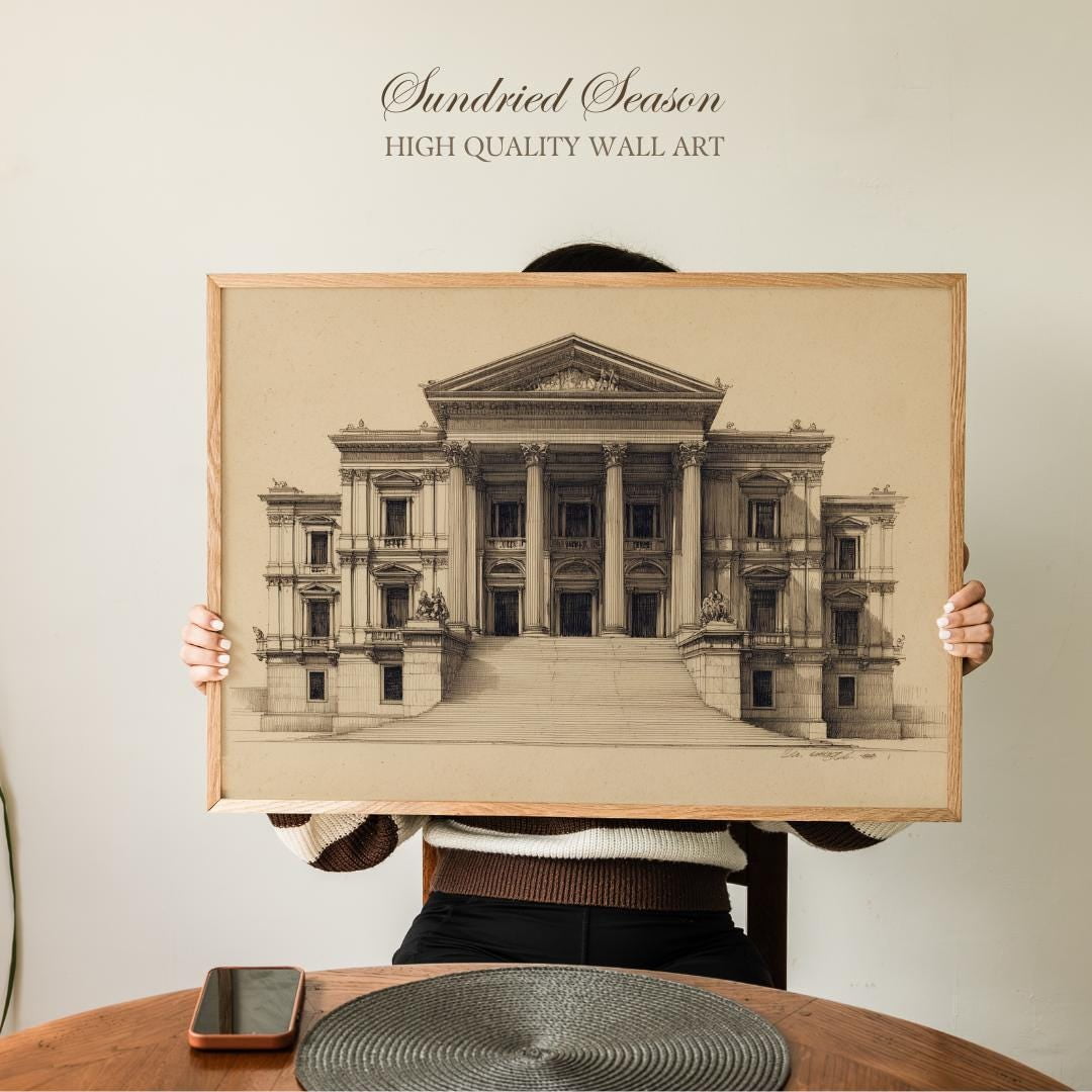 Biblioteca Nacional De España Drawing Print, Neoclassical Madrid ...