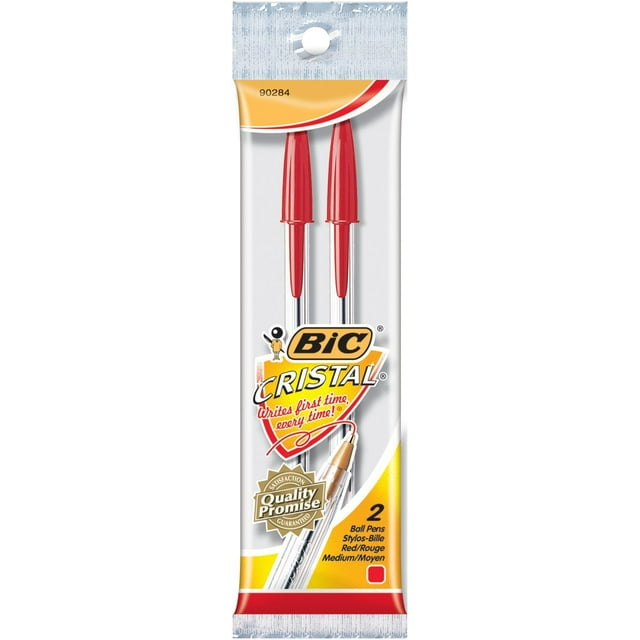 Bic Medium Ball Point Pens Cristal Xtra Smooth, Red Ink, 2 Count, Pack ...