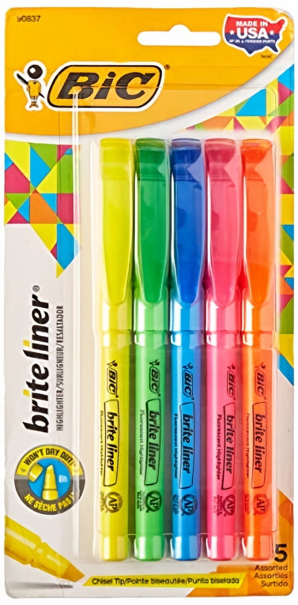 Bic Brite Liner Chisel Tip Highlighter Assorted Colors (Pack of 12 ...