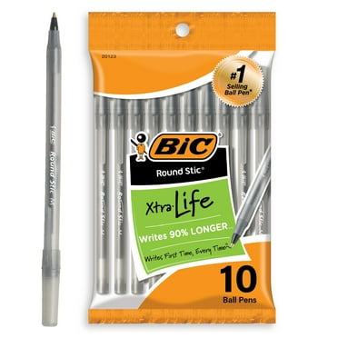 Bic Ultra Round Stic Grip Ball Pens Medium Point 8 Count Black ...