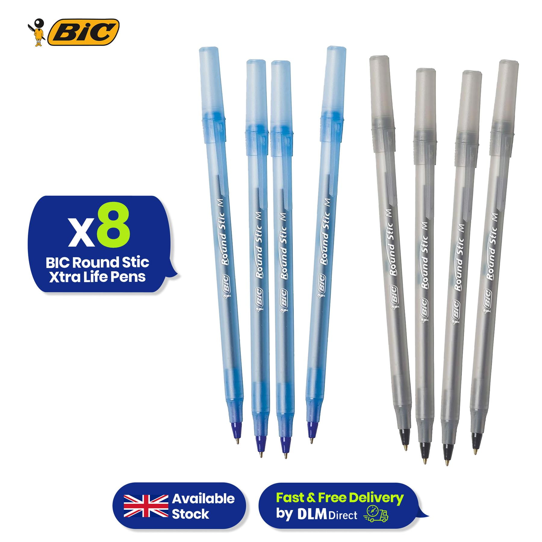 Bic Round Stic Ballpoint Pen – 8 Pcs Blue & Black Ink Pens – 1mm Medium ...