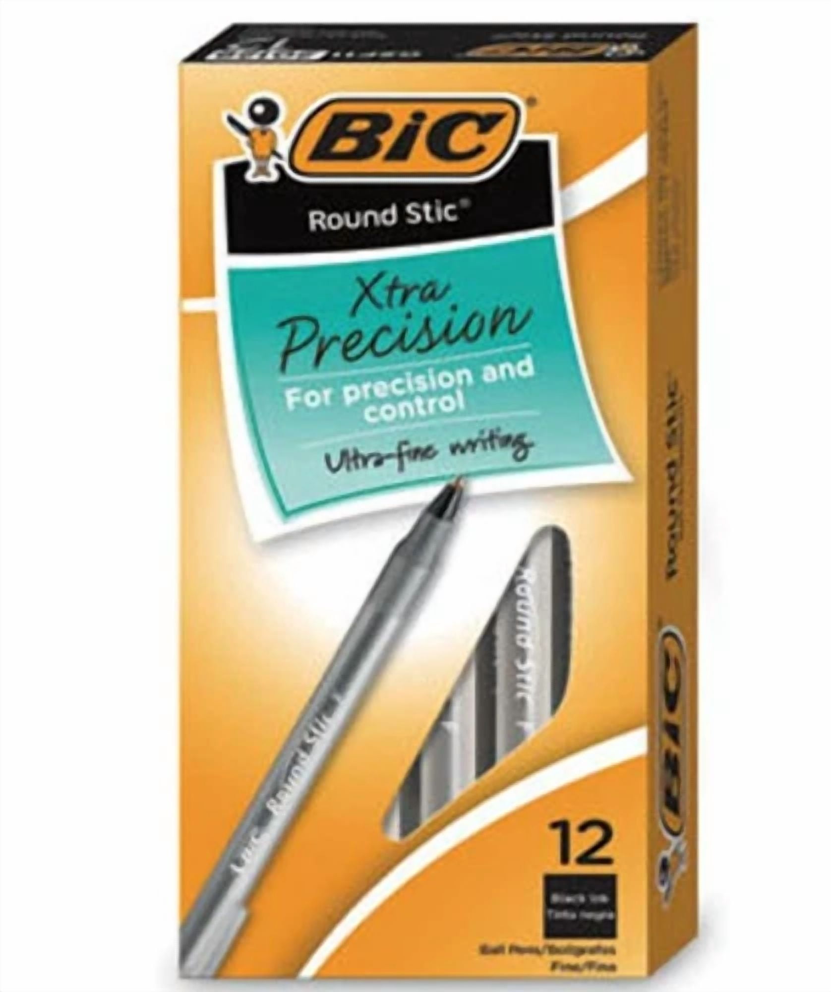Bic Round Stic Xtra Precision Black Ballpoint Pen Fine Point (0.8Mm ...