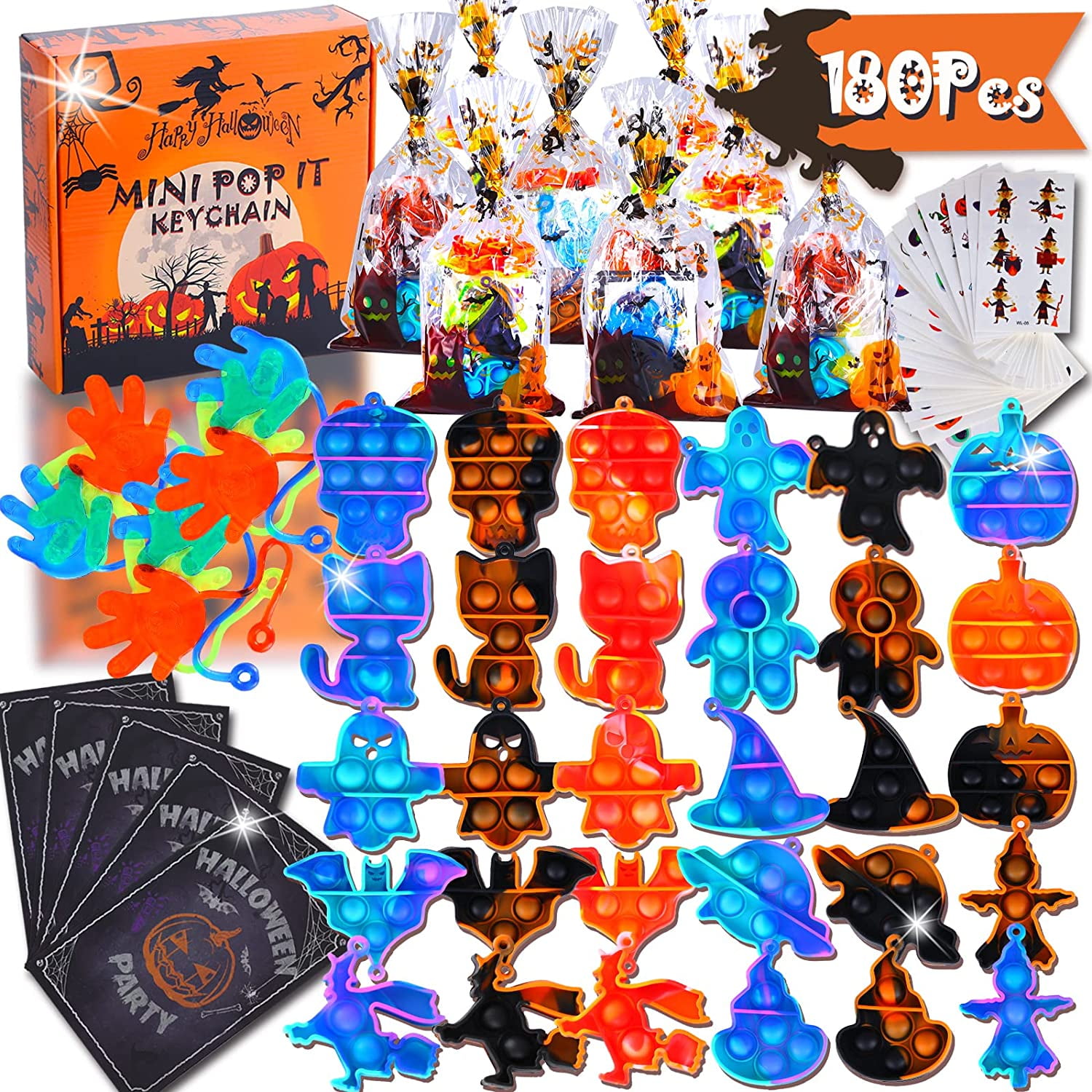 BicMan 30 Pack Halloween Prefilled Mini Pop Silicone Keychain, 180Pcs ...