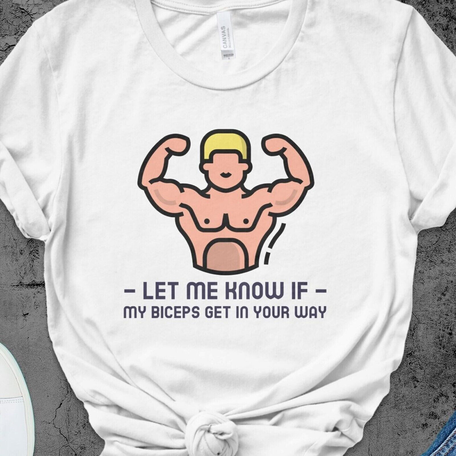 Bicep Gym Humor Tee, Bodybuilder Joke, Workout Fun Wear, Muscle Flexing ...