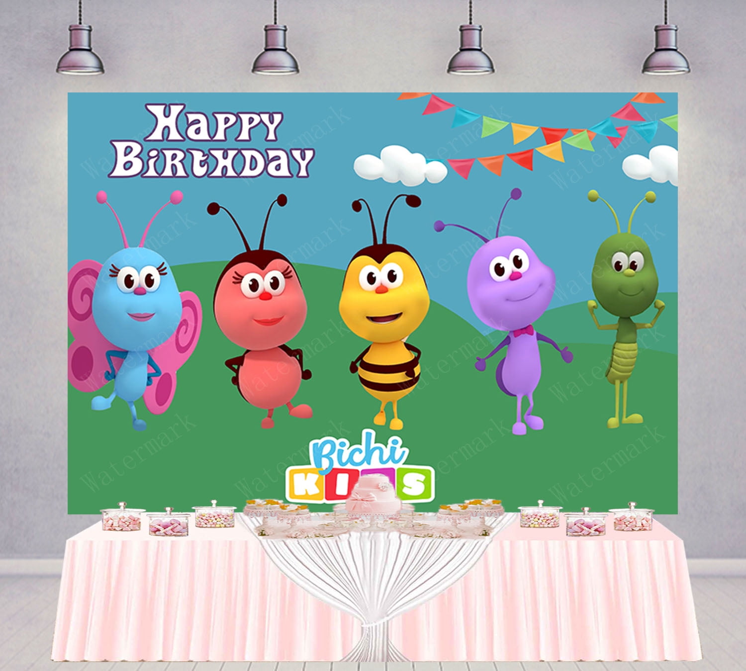 Bichi Kids Backdrop Birthday Party Decoration Background Rainbow Bee ...