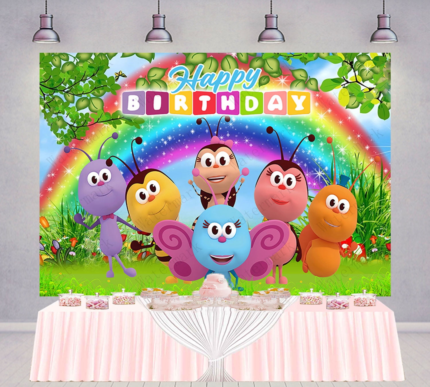 Bichi Kids Backdrop Birthday Party Decoration Background Rainbow Bee ...