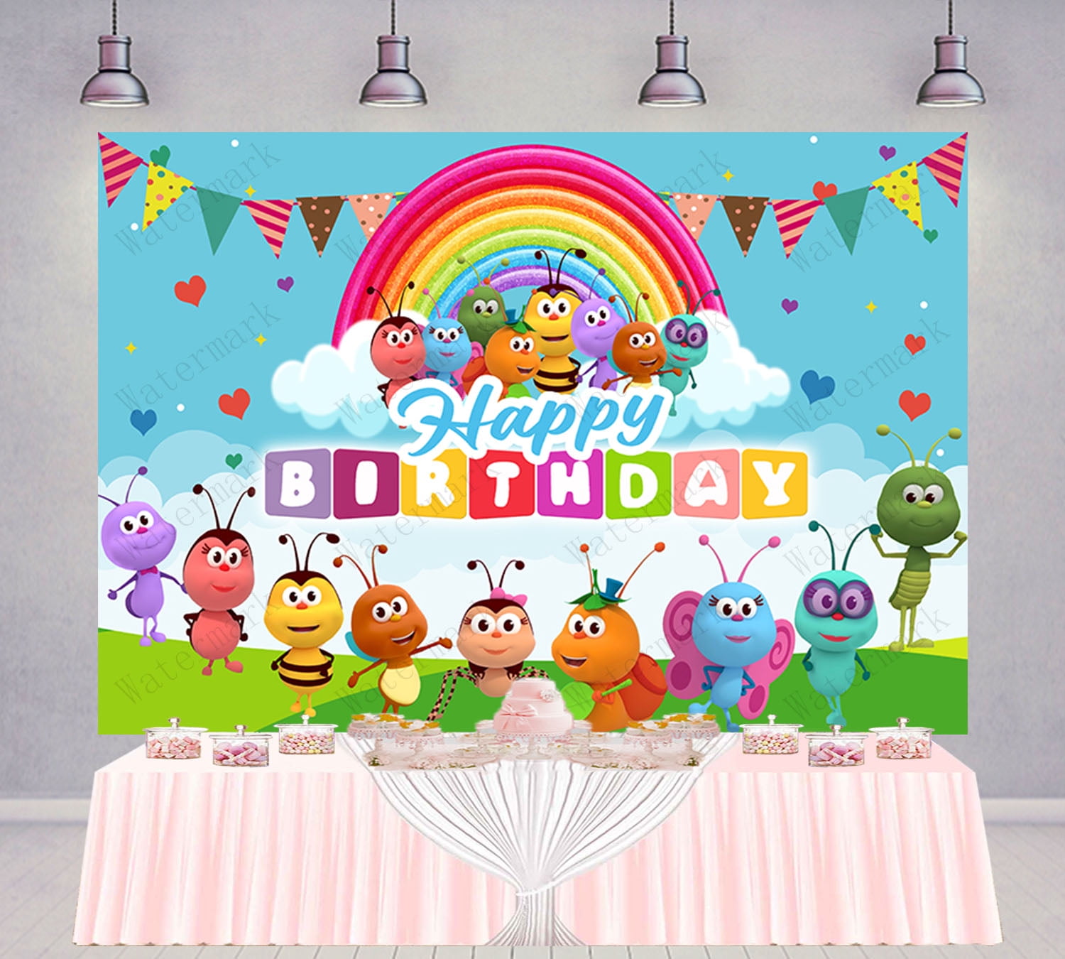 Bichi Kids Backdrop Birthday Party Decoration Background Rainbow Bee ...