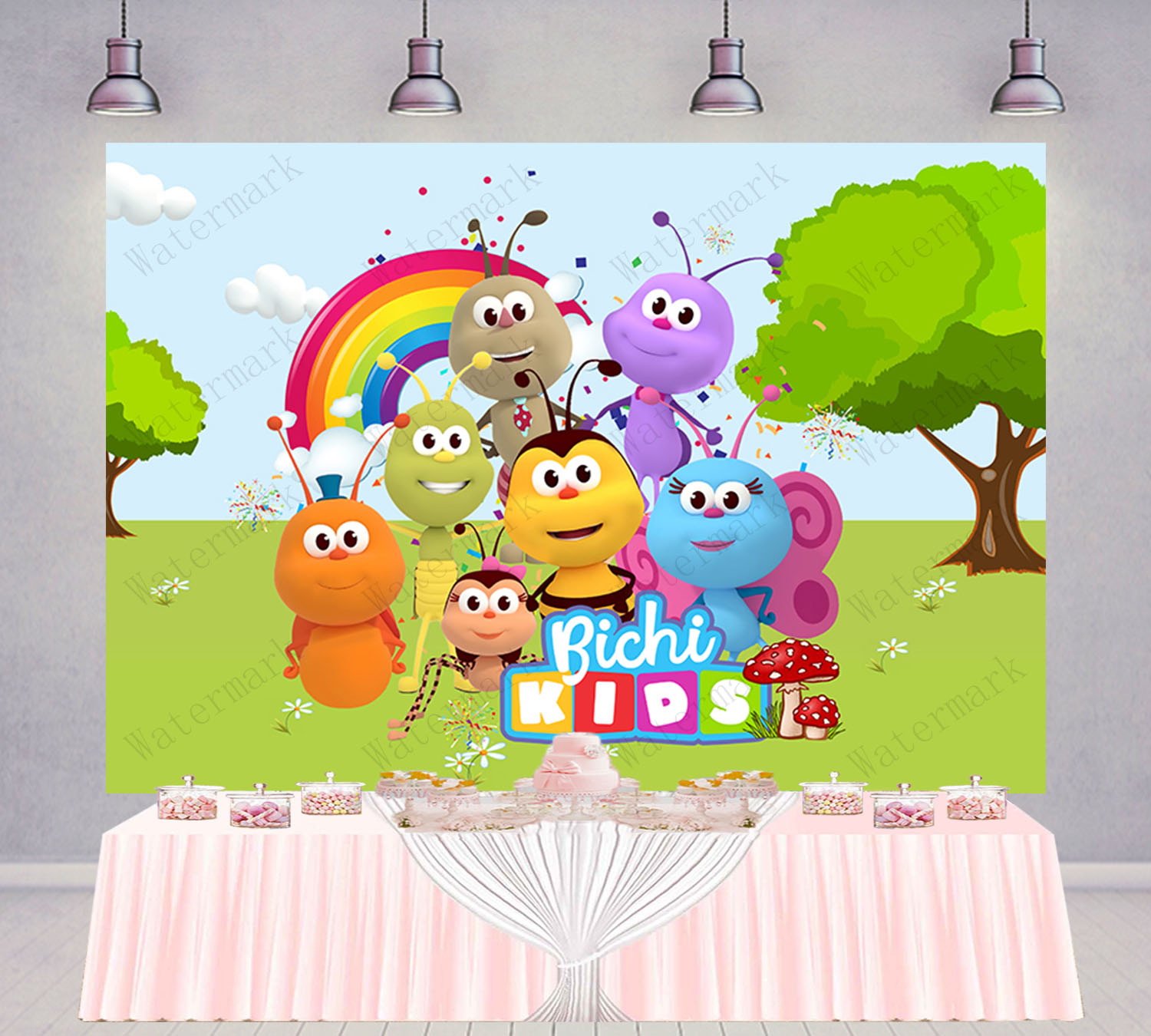 Bichi Kids Backdrop Birthday Party Decoration Background Rainbow Bee ...