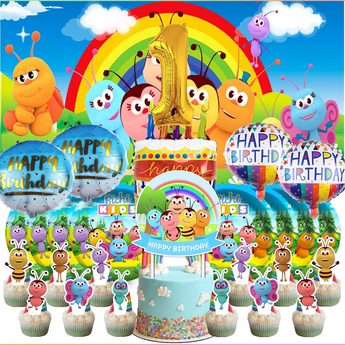 Bichikids 1st Tableware Balloons Cake Toppers Backdrop Banner Supplies ...