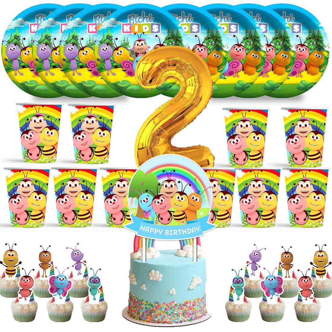 Bichikids Birthday 2nd Cups Party Supplies Plates Fans Decorations Cake ...