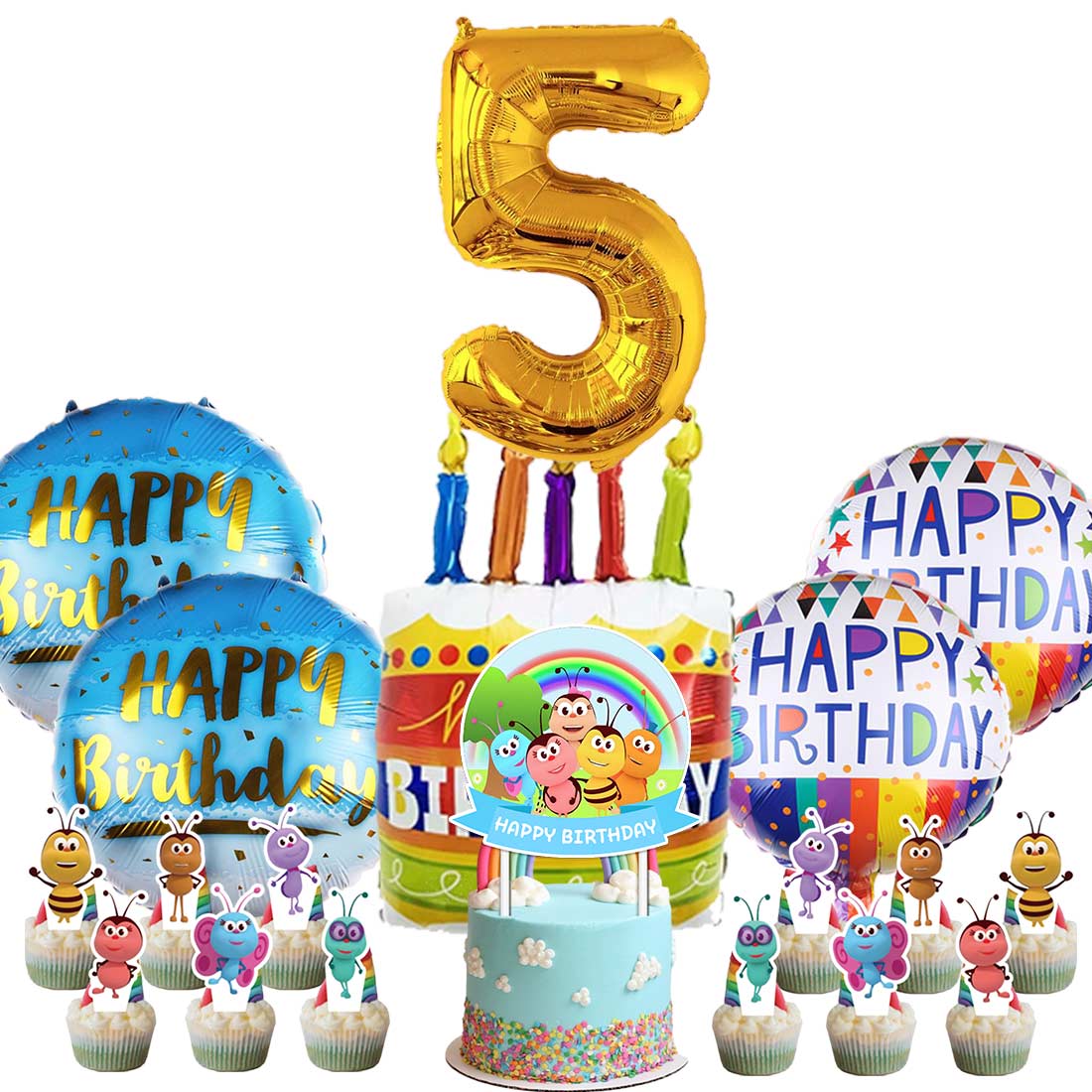 Bichikids Party Supplies 5th Decor Kit Balloons Birthday Cake Topper ...