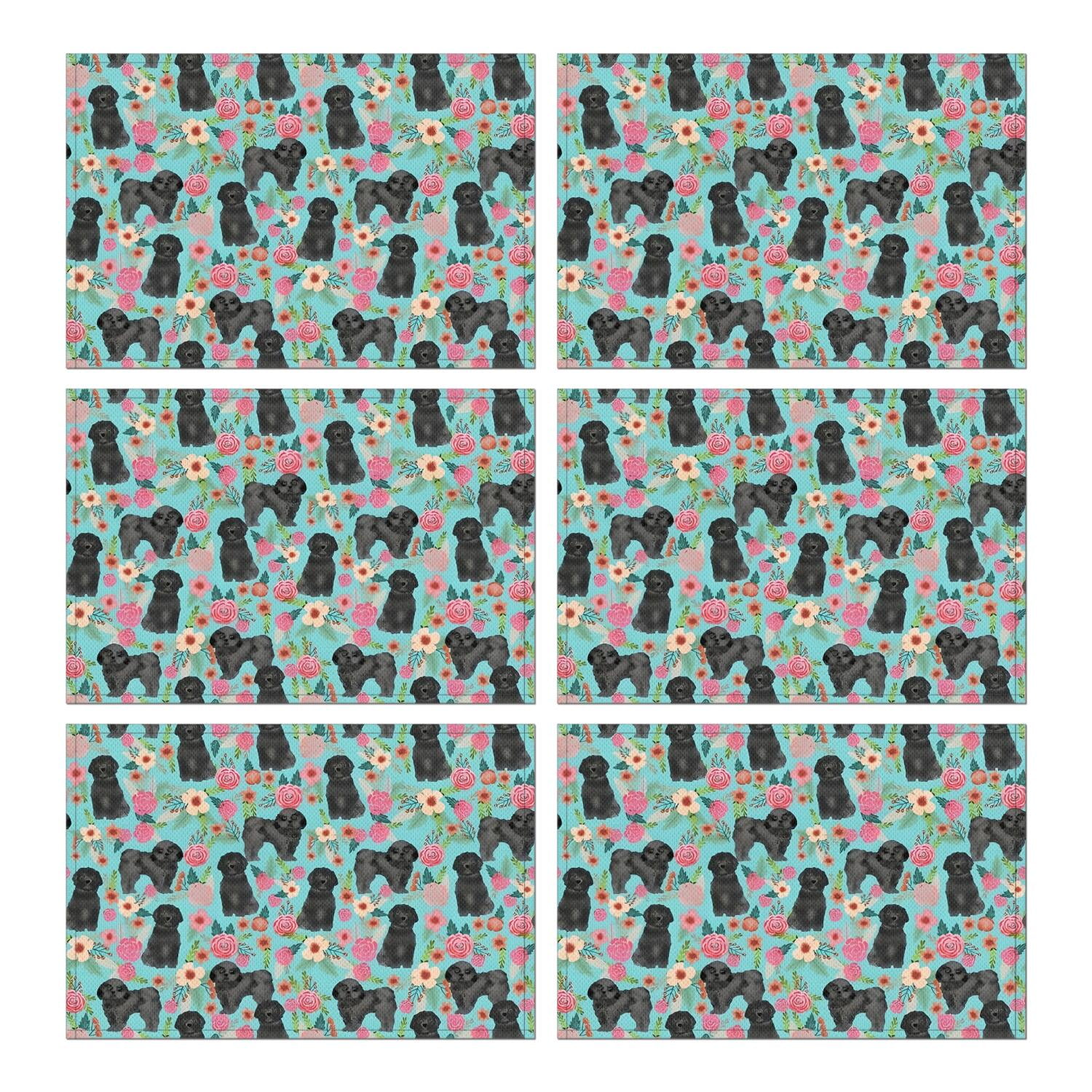Bichon Dog Blue Florals Summer Placemats Table Placemats Set Of 6-Linen ...