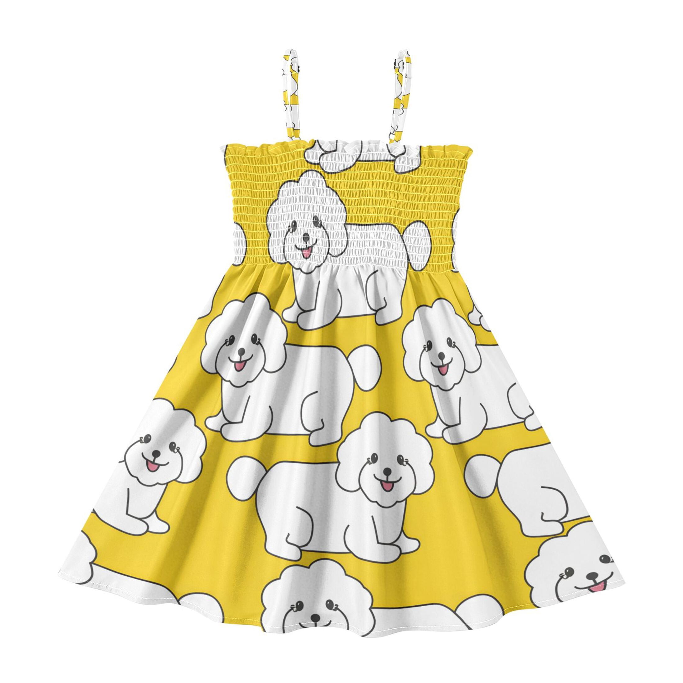 Bichon Dog Pattern Girls' Casual Dresses 2Y-8Y Sleeveless Ruffle Neck ...