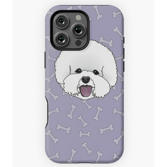 Bichon Frise Cartoon on Purple Bones Phone Case for iPhone 16 15 14 13 ...