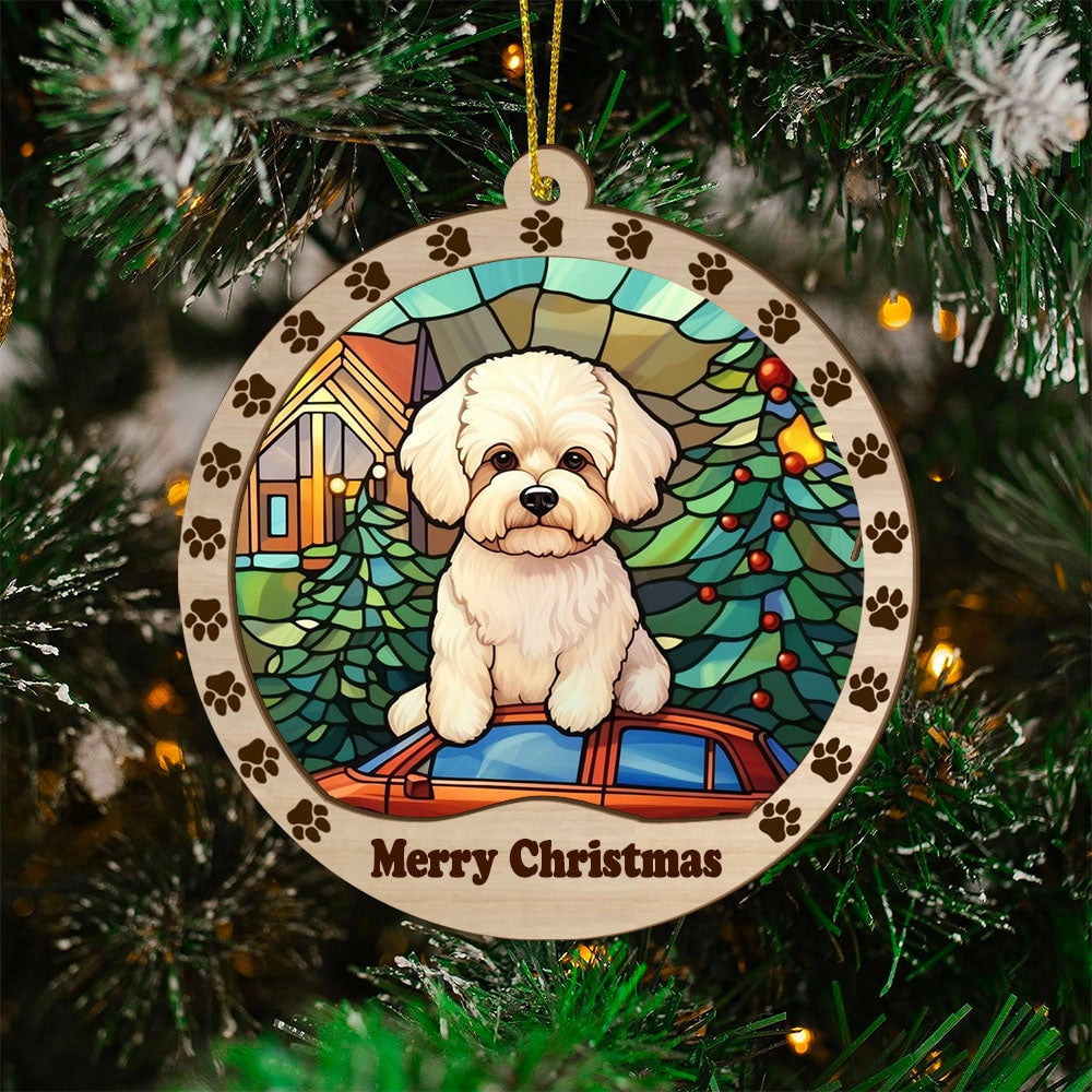 Bichon Frise Christmas Dog Ornament, Bichon Frise Dog Christmas Stained ...