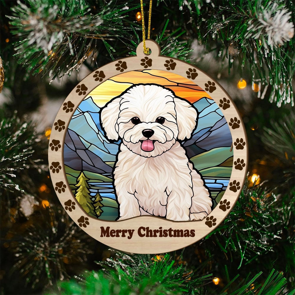 Bichon Frise Christmas Tree Dog Ornament, Bichon Frise Dog Stained ...