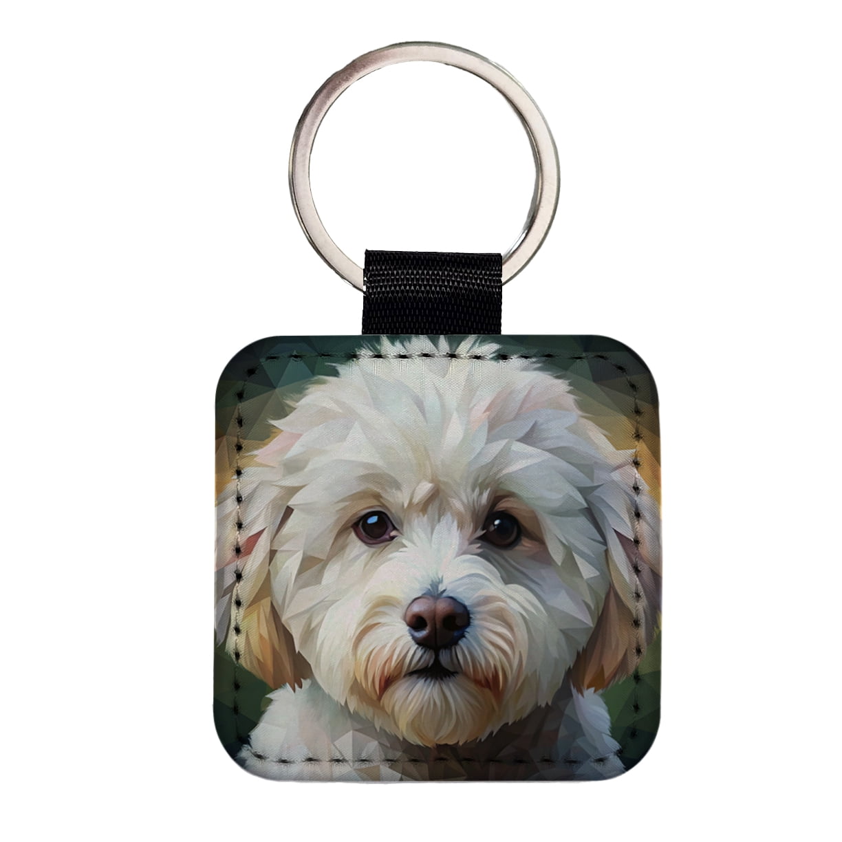 Bichon Frise Dog Abstract Stylized Art Faux Leather Square Keychain ...