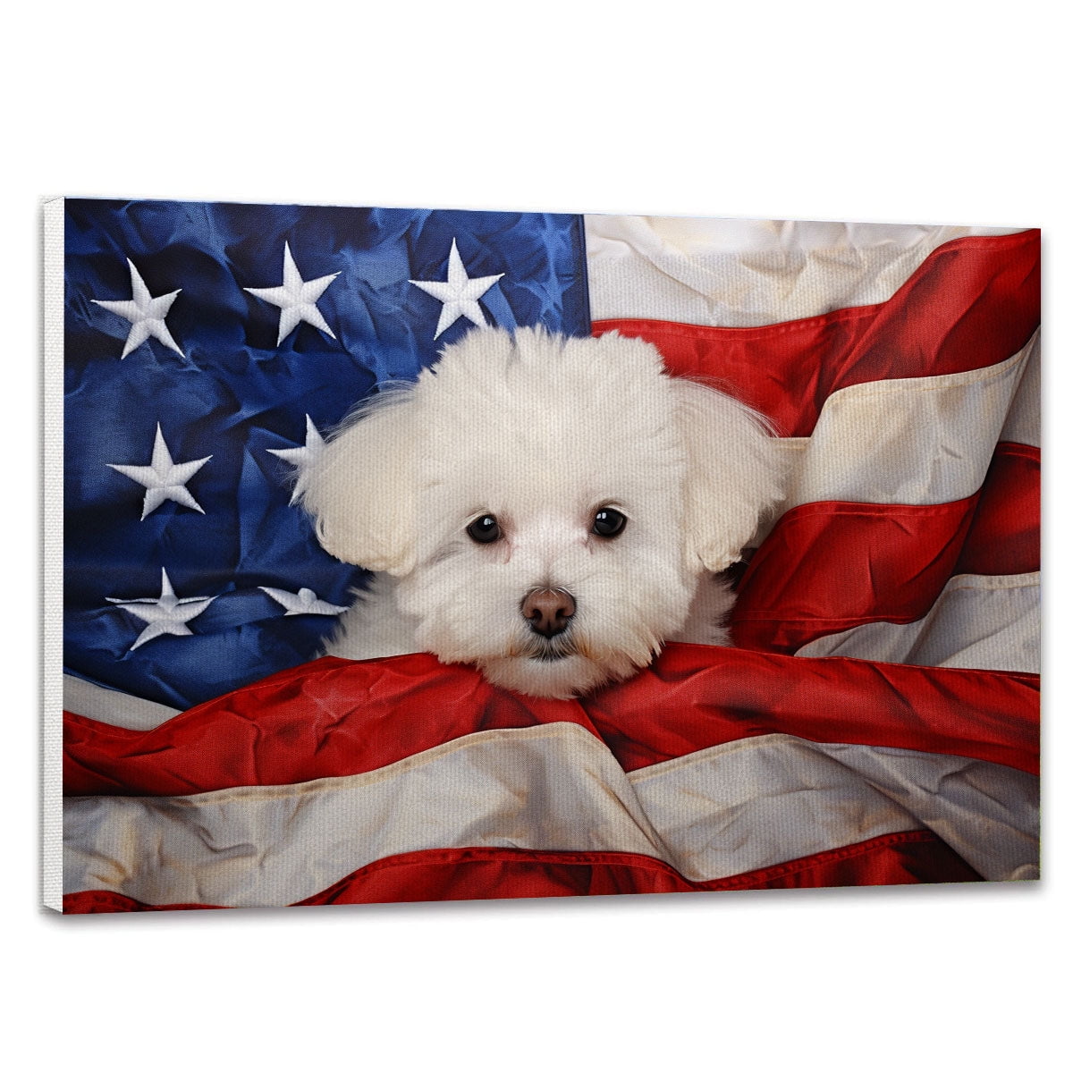 Bichon Frise Dog American Flag Canvas Poster Wall Art Dog Pictures for Wall Decor Red White Blue ...