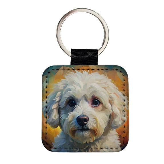 Bichon Frise Dog Expressionism Art Faux Leather Square Keychain ...