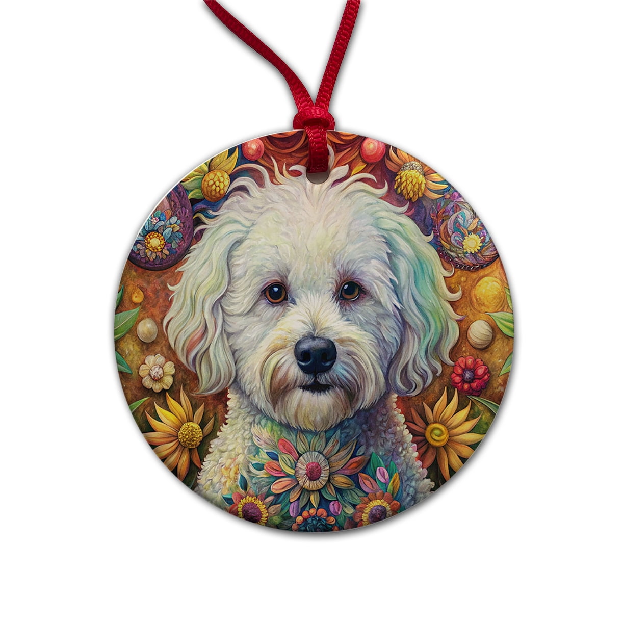 Bichon Frise Dog French Bohemian Art Christmas Tree Holiday Round ...