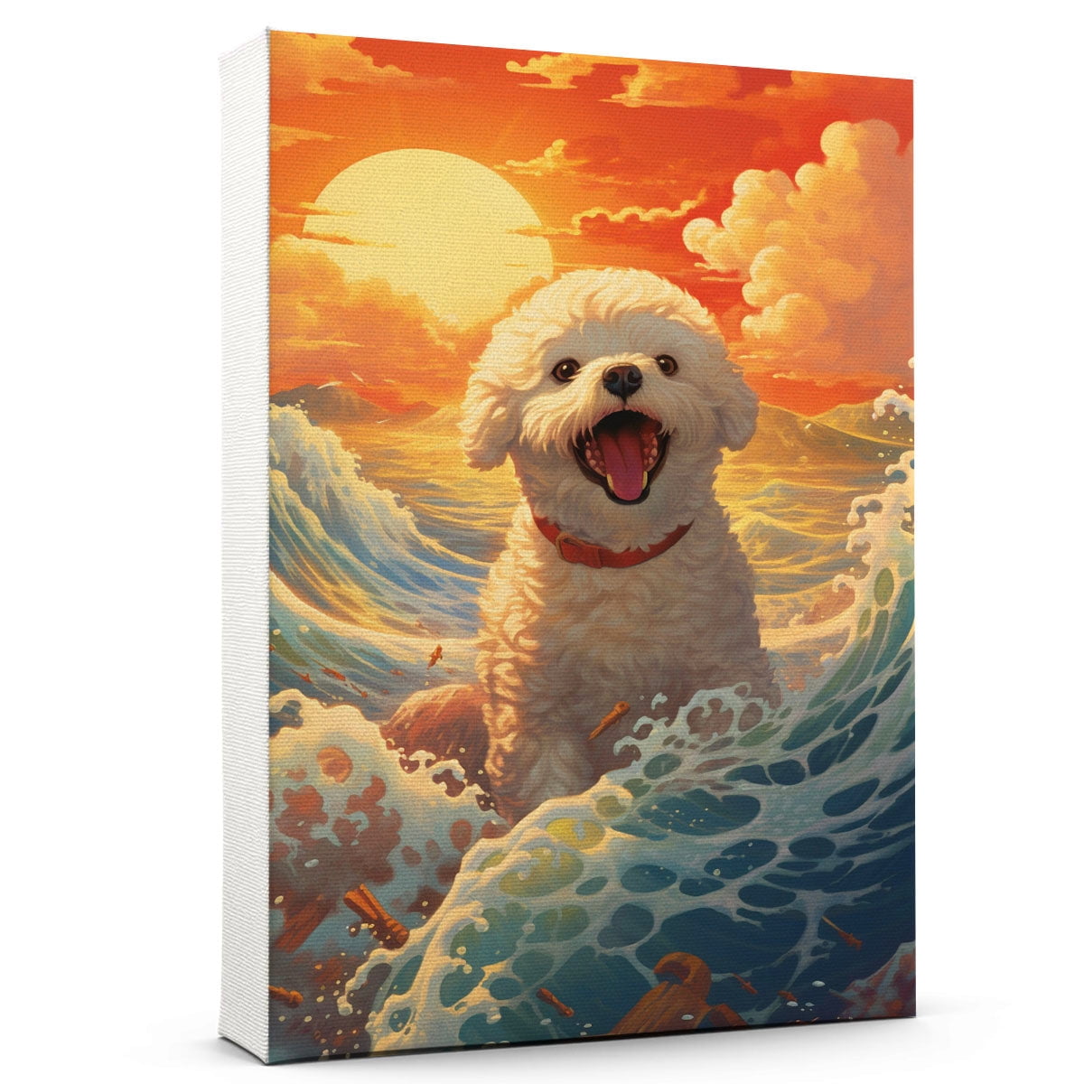 Bichon Frise Dog With Great Wave Japanese Wall Art poster paintings for ...