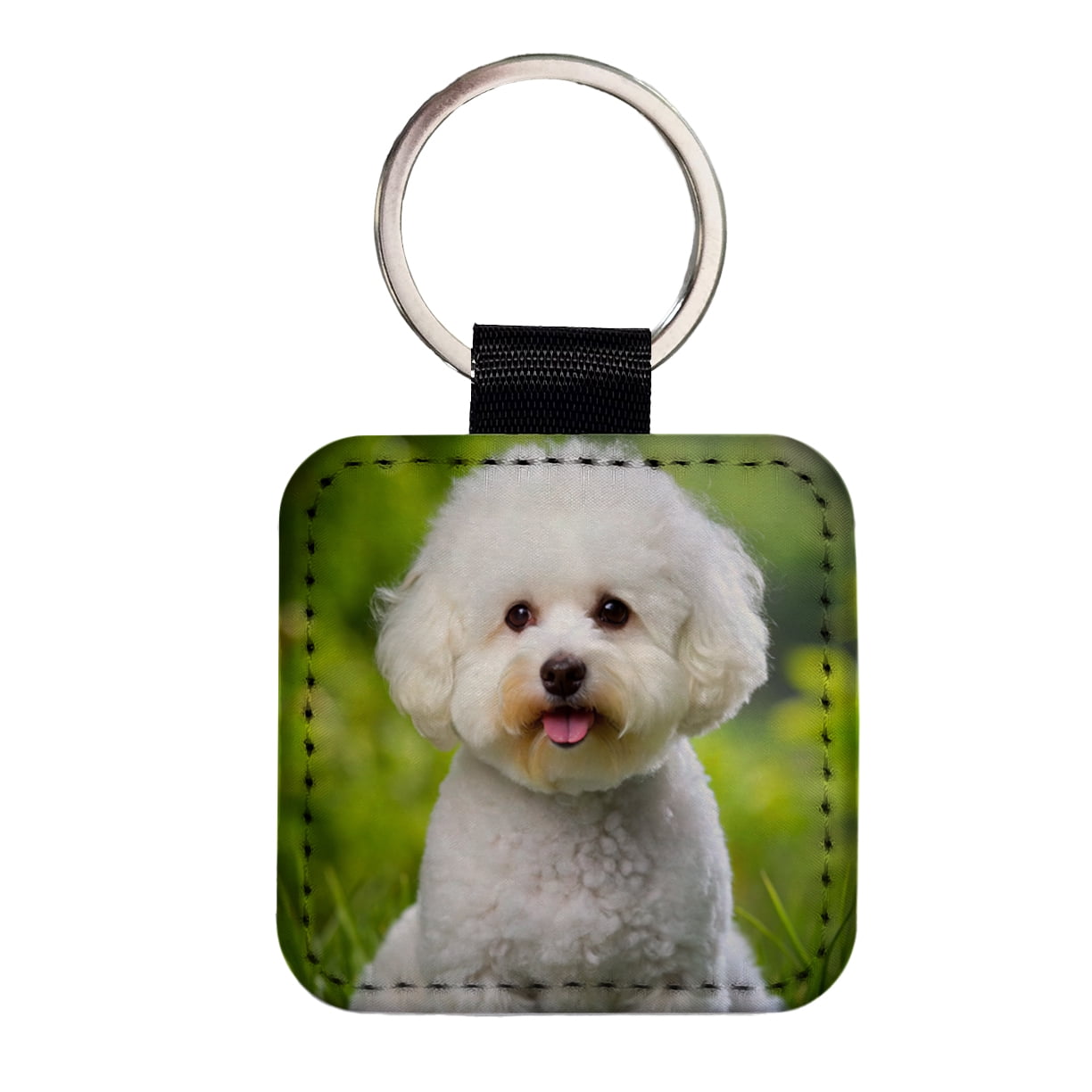 Bichon Frise Dog Photo Faux Leather Square Keychain - Walmart.com