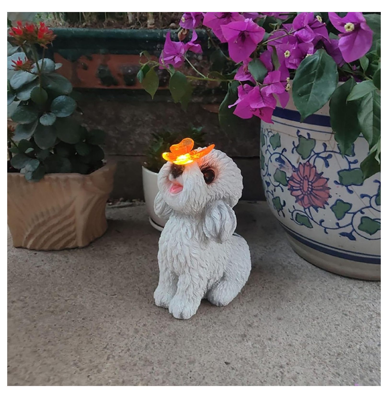 Bichon Frise Dog Solar Light Resin Decorative Dog Figurine with Garden ...