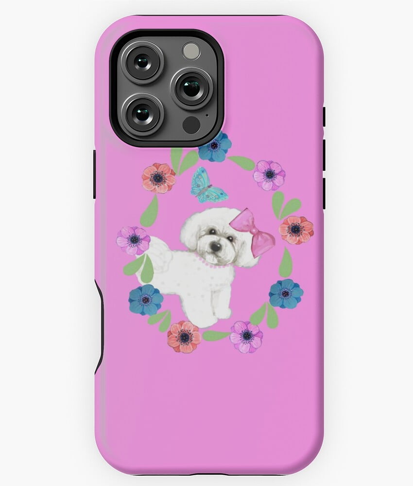 Bichon Frise Dog and Butterflies Art Phone Case for iPhone 16 15 14 13 ...