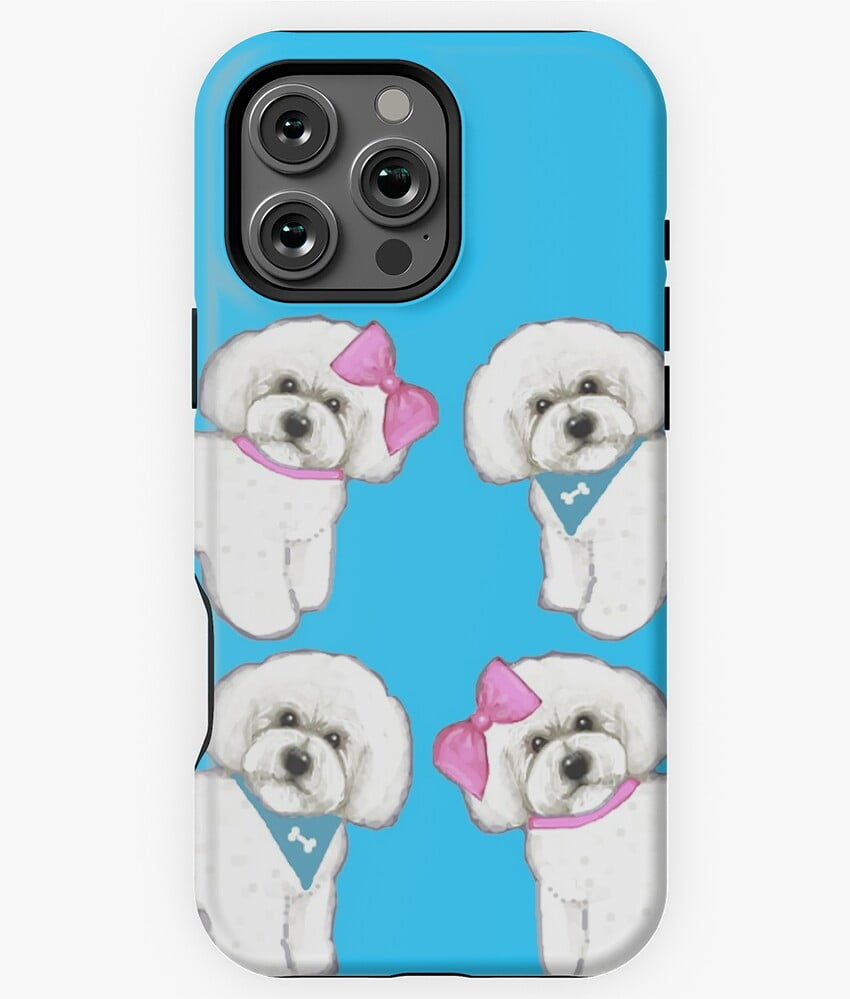 Bichon Frise Dogs on Periwinkle Blue Phone Case for iPhone 16 15 14 13 ...