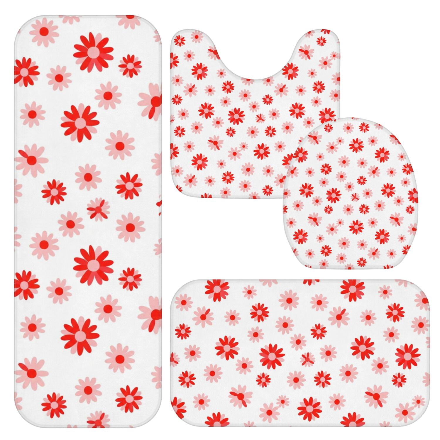 Pioneer Flower Floral Print Pattern Bathroom Rug Set 4 Piece,Includes ...