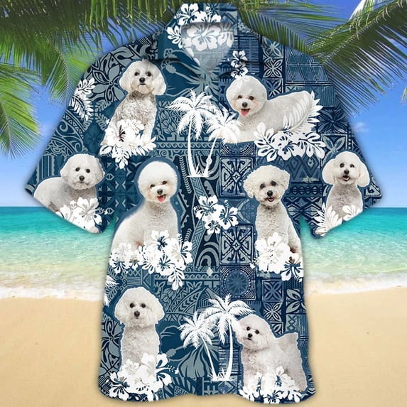 Bichon Frise Hawaiian Shirt, Full Print White Dog Hawaii Beach Shirts ...