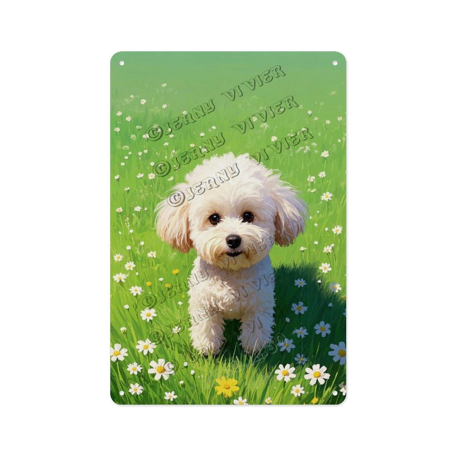 Bichon Frise On The Grass – Playful Dog Themed Metal Wall Art Sign, 5 ...