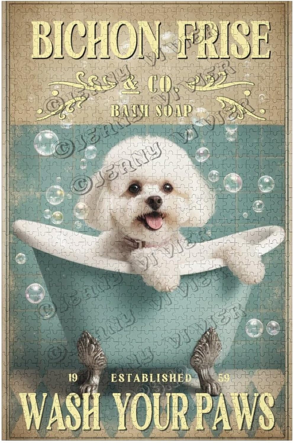 Bichon Frise Puzzle for Adults – 1000 Piece Wooden Jigsaw – Playful ...