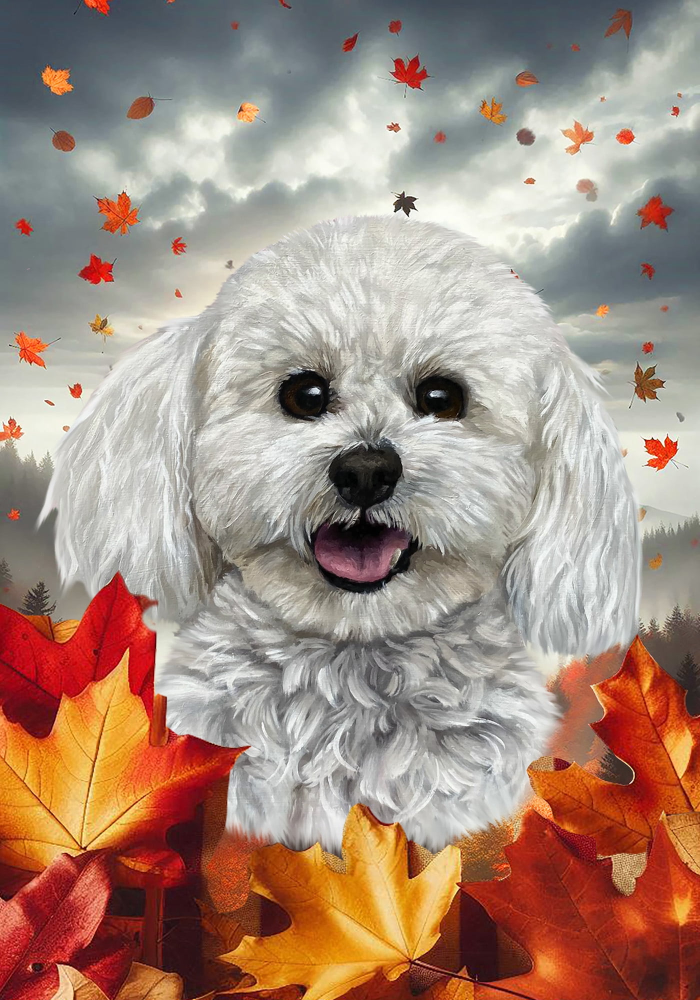 Bichon Frise Show Cut - Best of Breed Fall Leaves Outdoor House Flag 28 ...