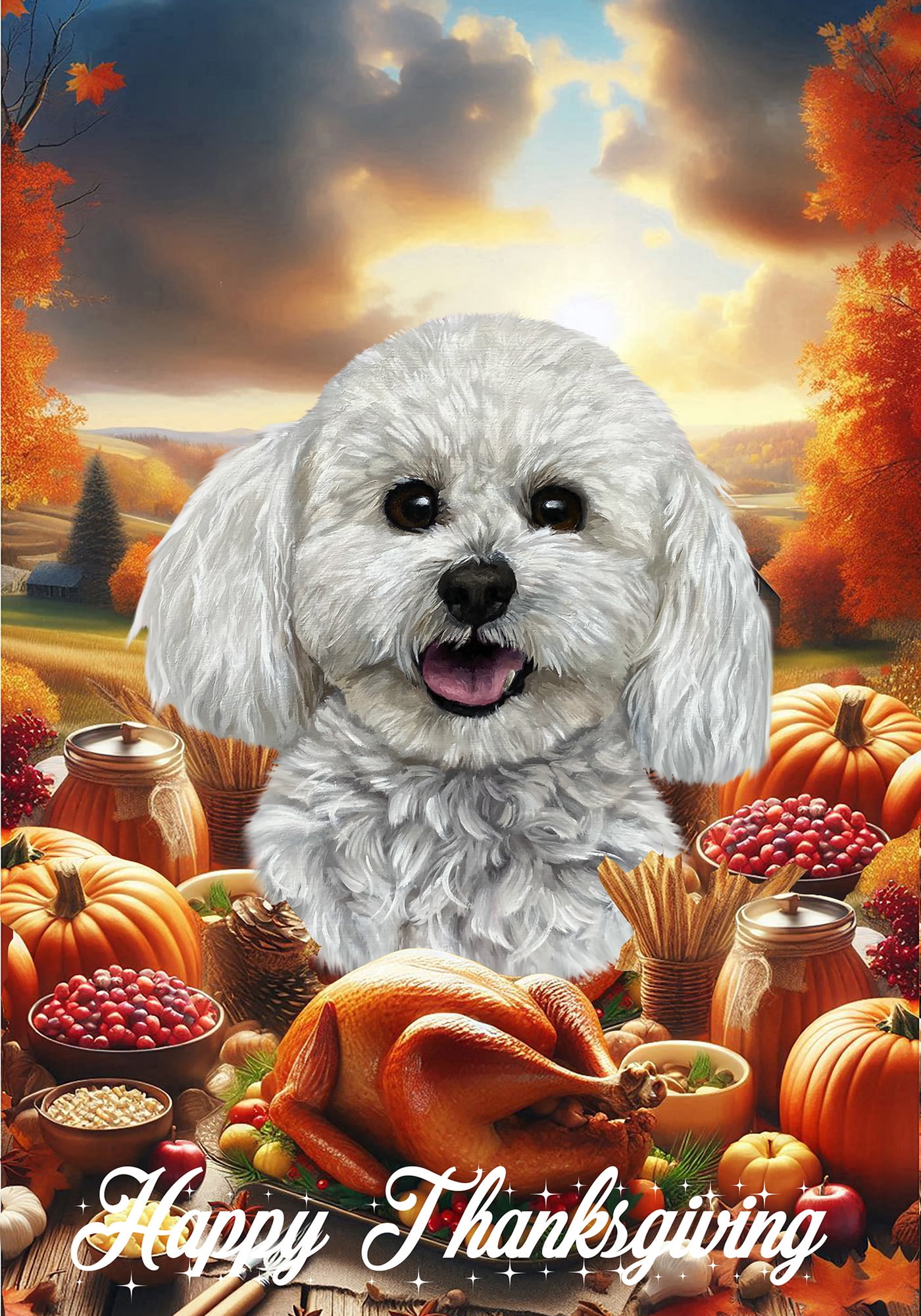 Bichon Frise Show Cut - Best of Breed Thanksgiving Outdoor House Flag ...