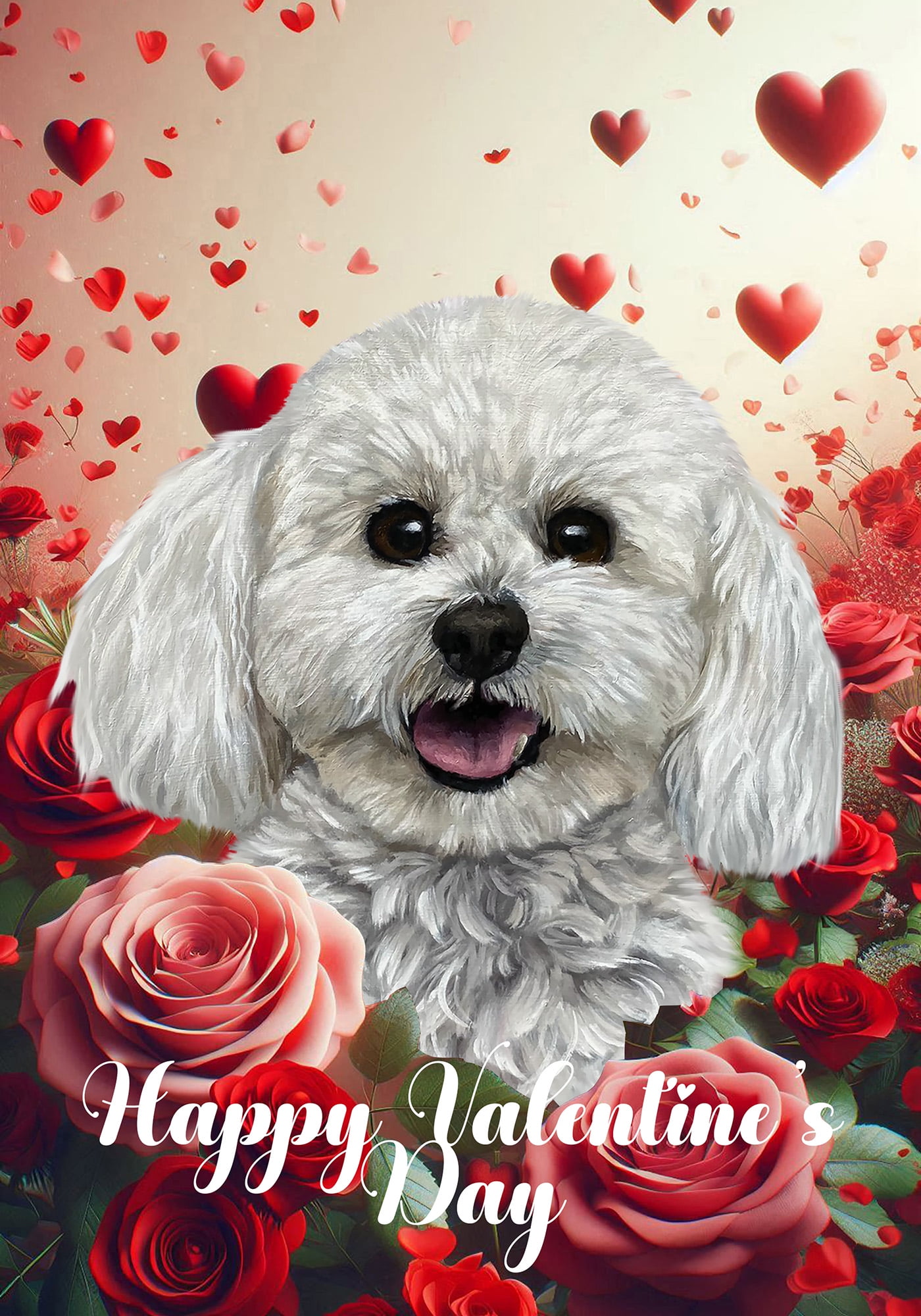 Bichon Frise Show Cut - Best of Breed Valentines Day Outdoor House Flag ...