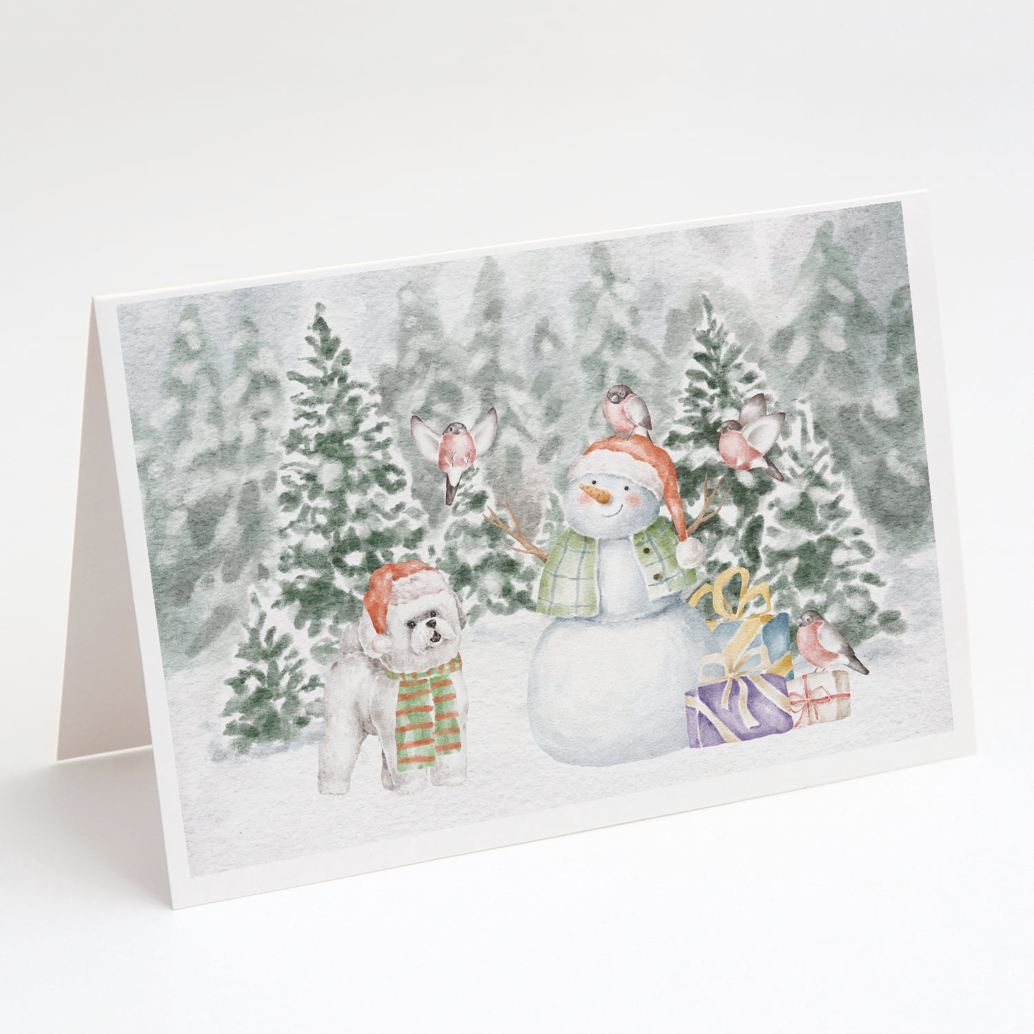 Bichon Frise Standing with Christmas Presents Greeting Cards and ...
