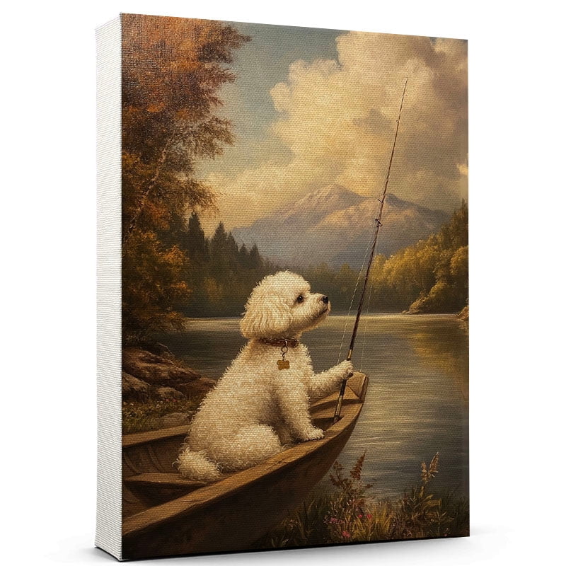 Bichon Frise Vintage Dog Fishing Canvas – Artistic Sports, Bichon Frise ...