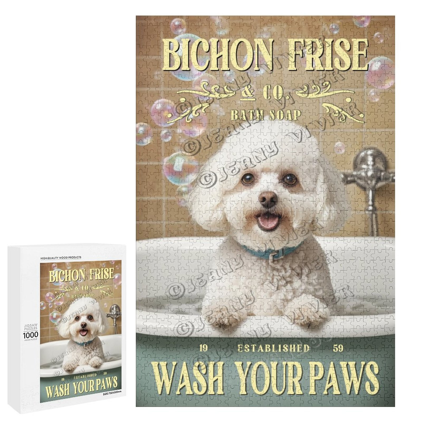 Bichon Frise Wash Your Paws 1000 pcs Puzzle – Wooden Jigsaw for Adults ...
