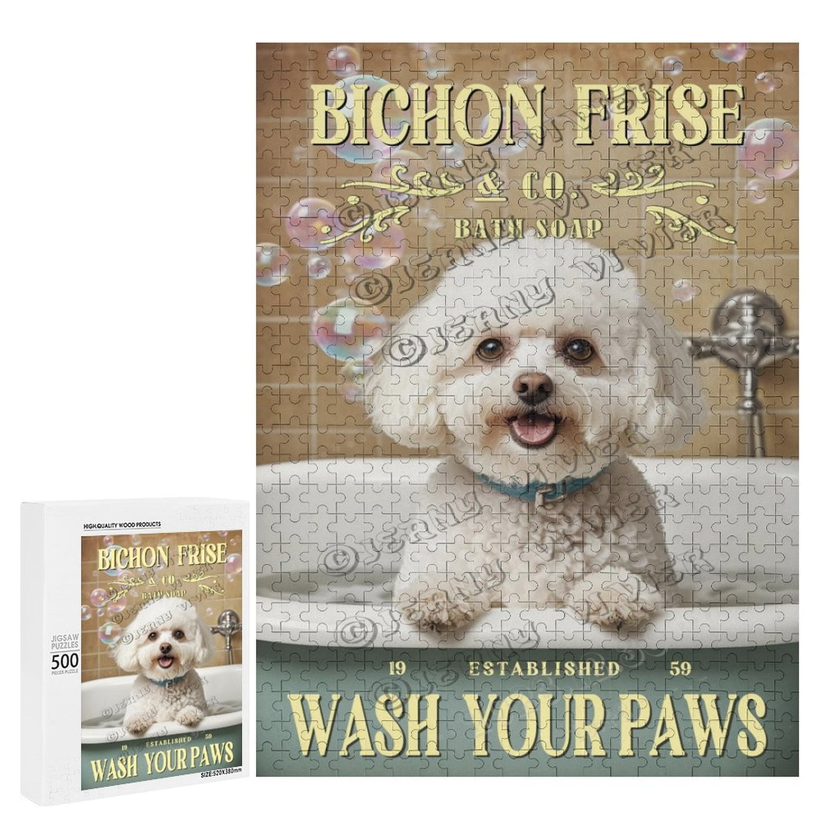 Bichon Frise Wash Your Paws 500 pcs Puzzle – Wooden Jigsaw for Adults ...