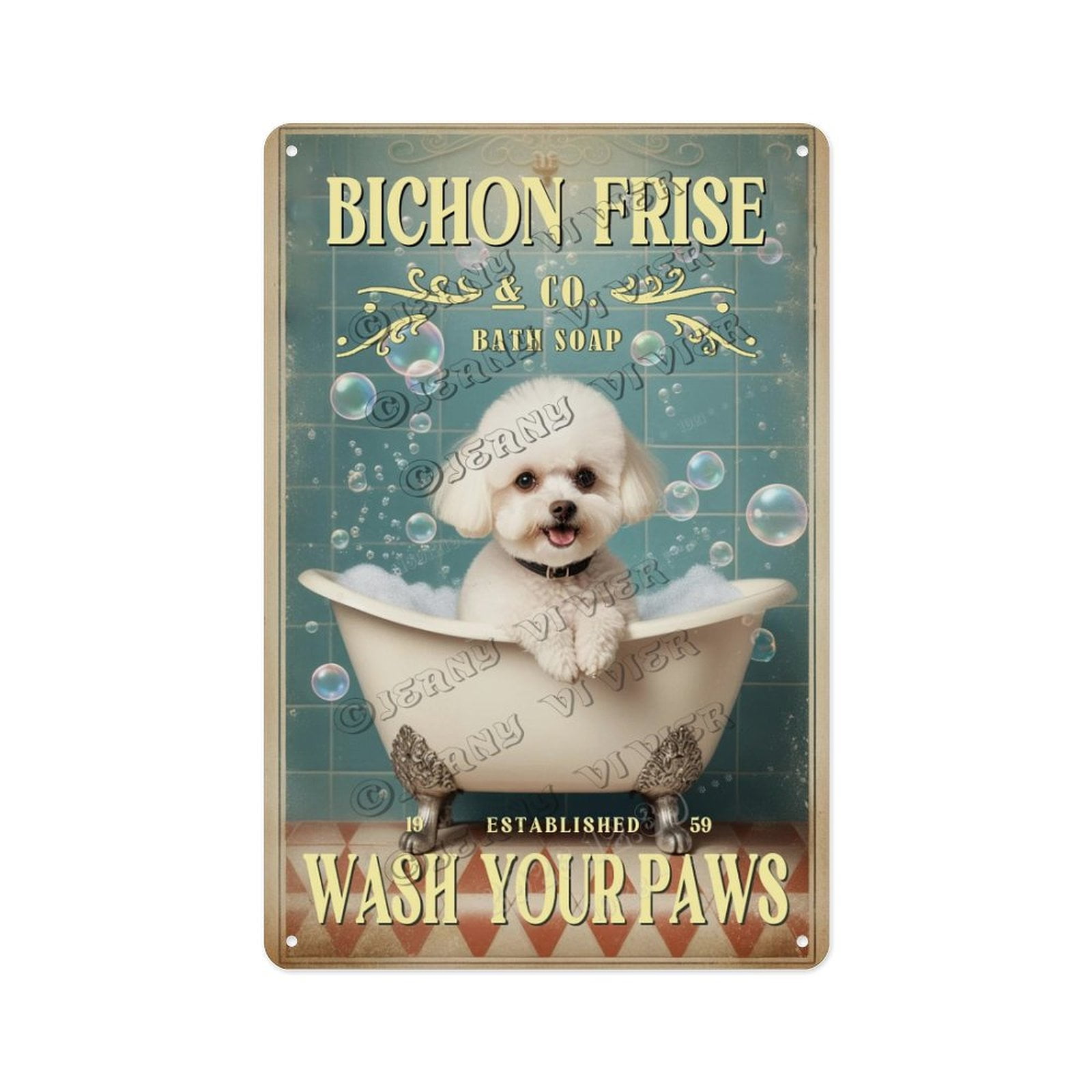 Bichon Frise Wash Your Paws – Cute Dog Art Print, 5.5x8 Metal Sign for ...