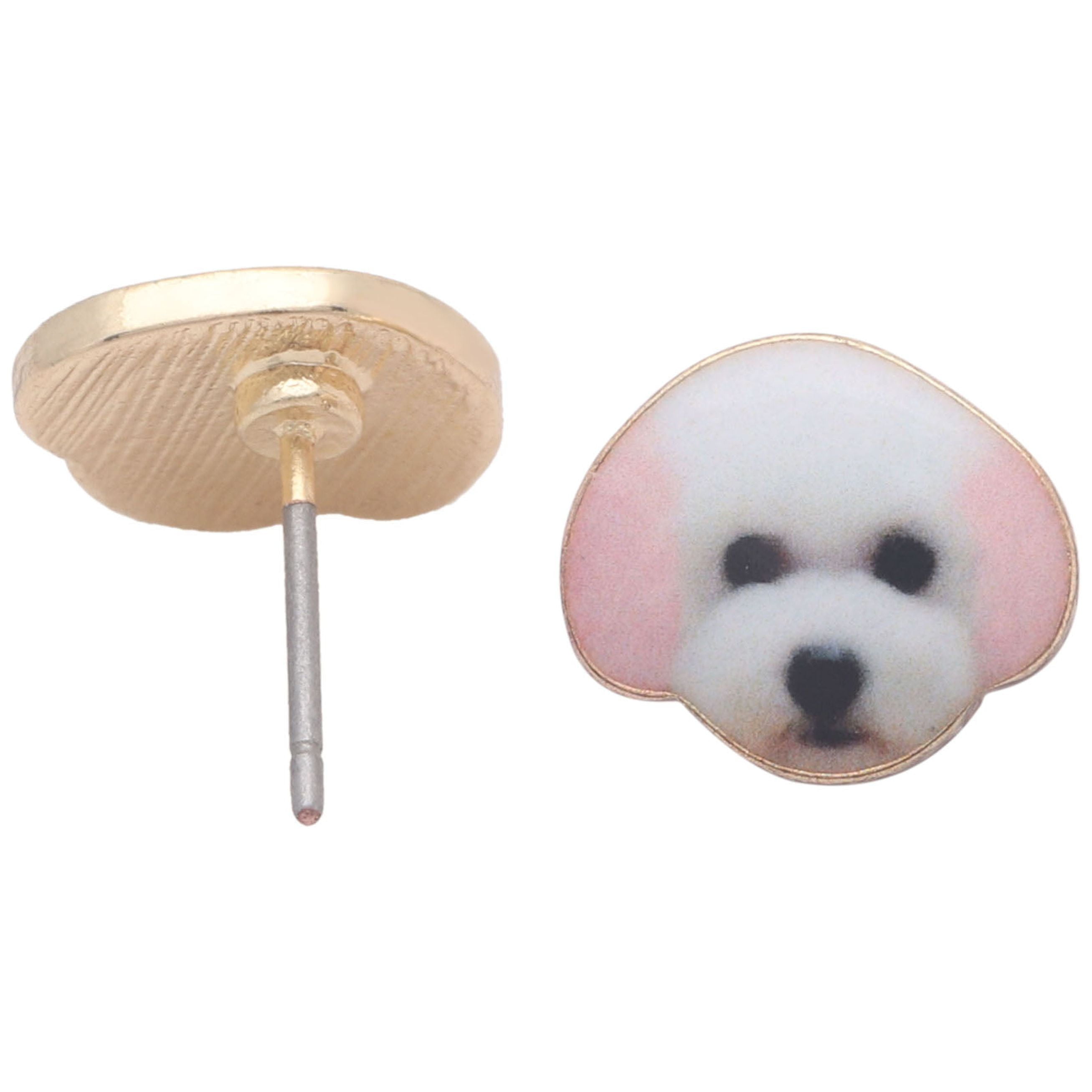 Bichon Frise White Puppy Dog Stud Earrings for Women Enamel Ginger Lyne ...